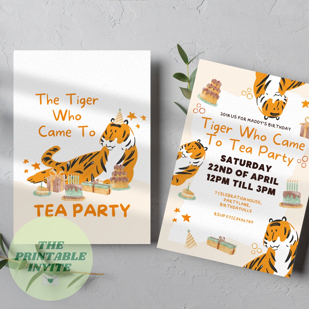 Tiger Who Came to Tea Birthday Invitation: Editable Canva Template ...
