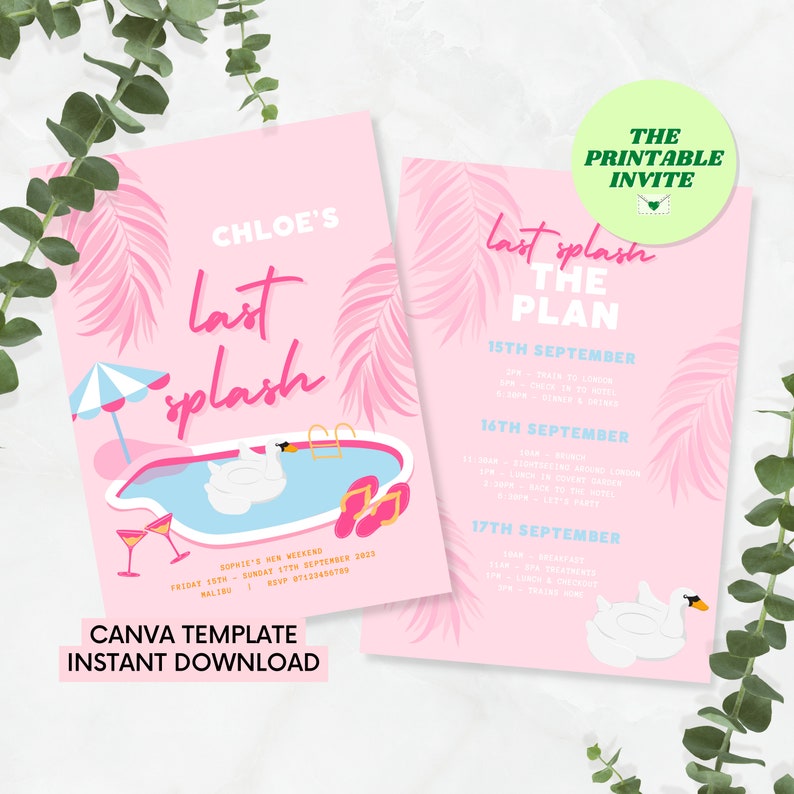 Editable Hen Bachelorette Party Invite Last Splash Canva - Etsy