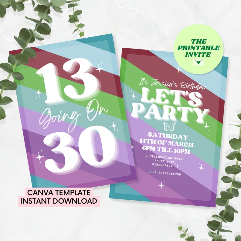13 Going on 30 Birthday Party Invitation Canva Template - Etsy
