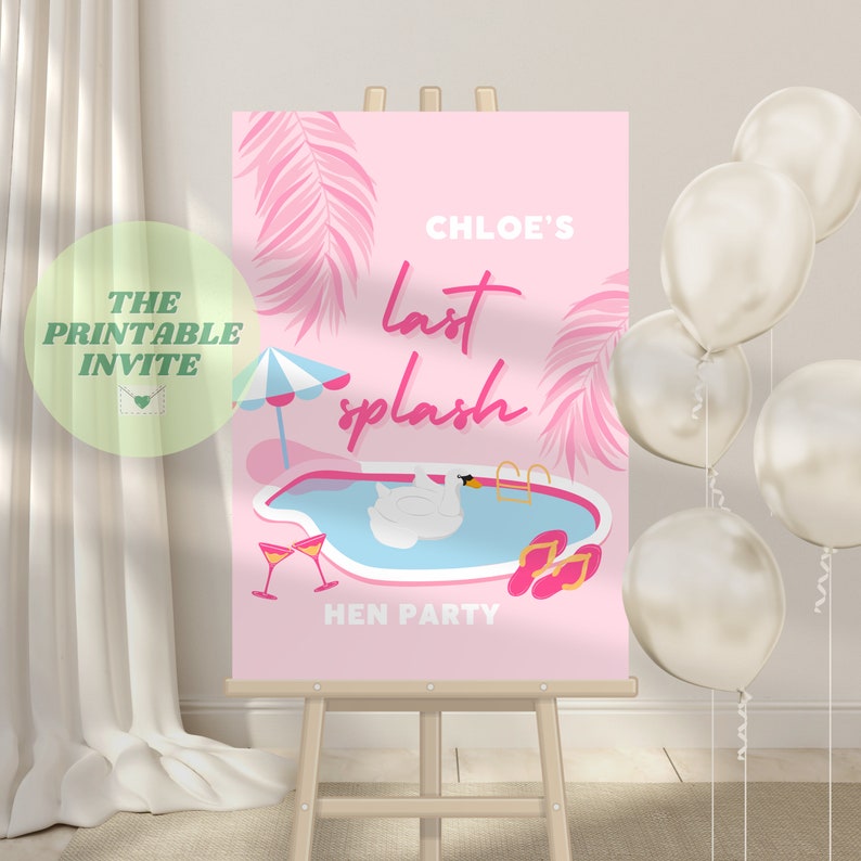 Last Splash Bachelorette Welcome Sign: Pink Pool Party, Editable Canva ...