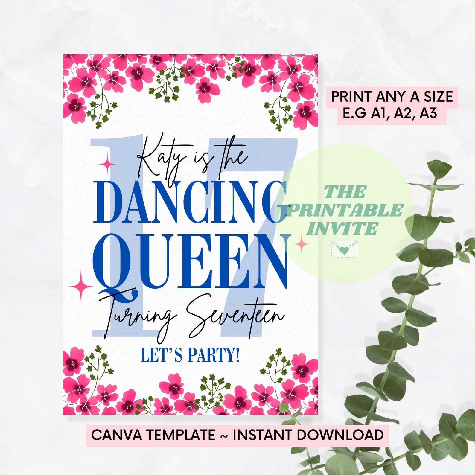 Mamma Mia Birthday Welcome Sign: Dancing Queen 17th, Editable Canva ...