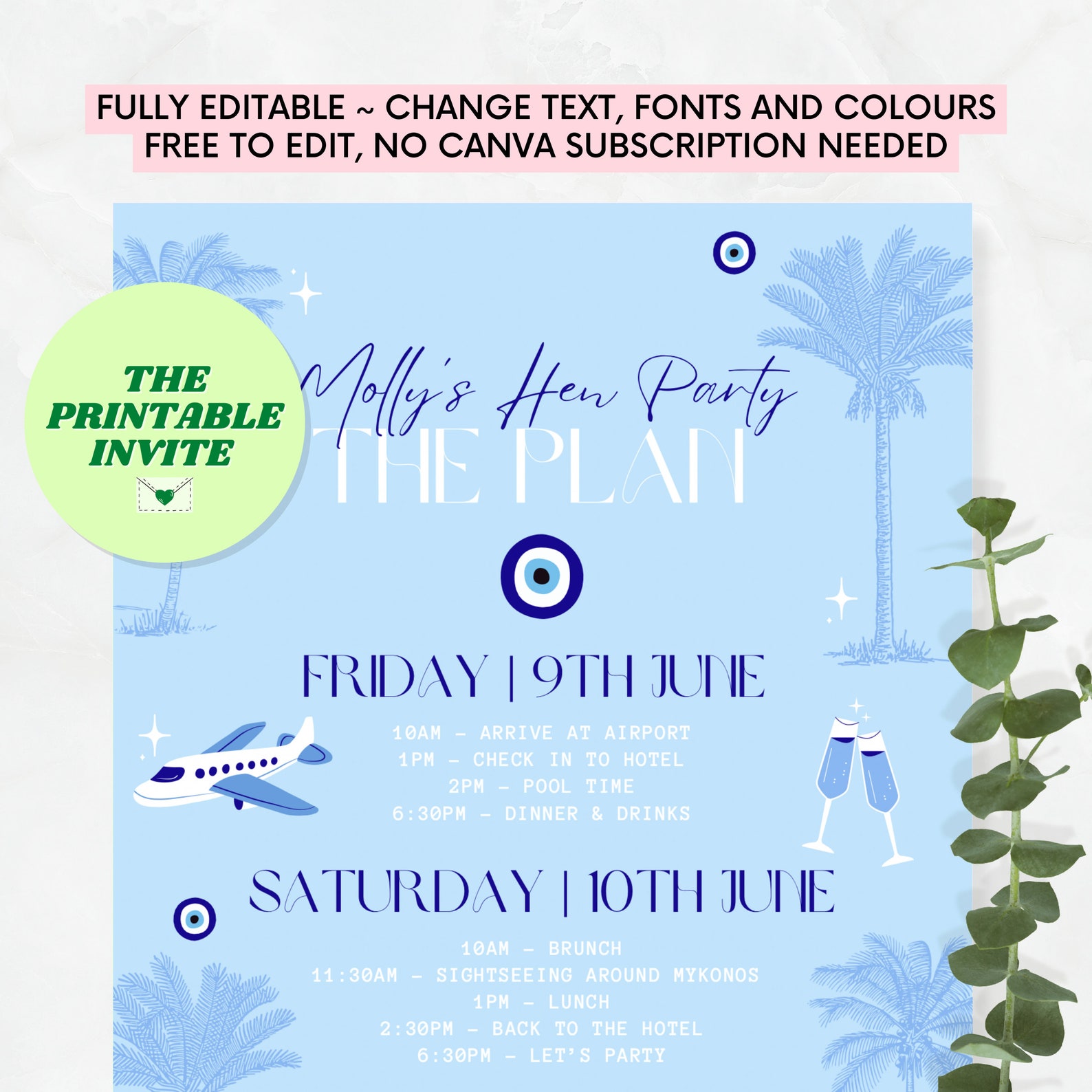 Editable Hen Bachelorette Party Invite Greek Getaway Canva - Etsy