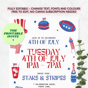 Editable 4th of July Party Invite | Party in the USA Canva Template ...