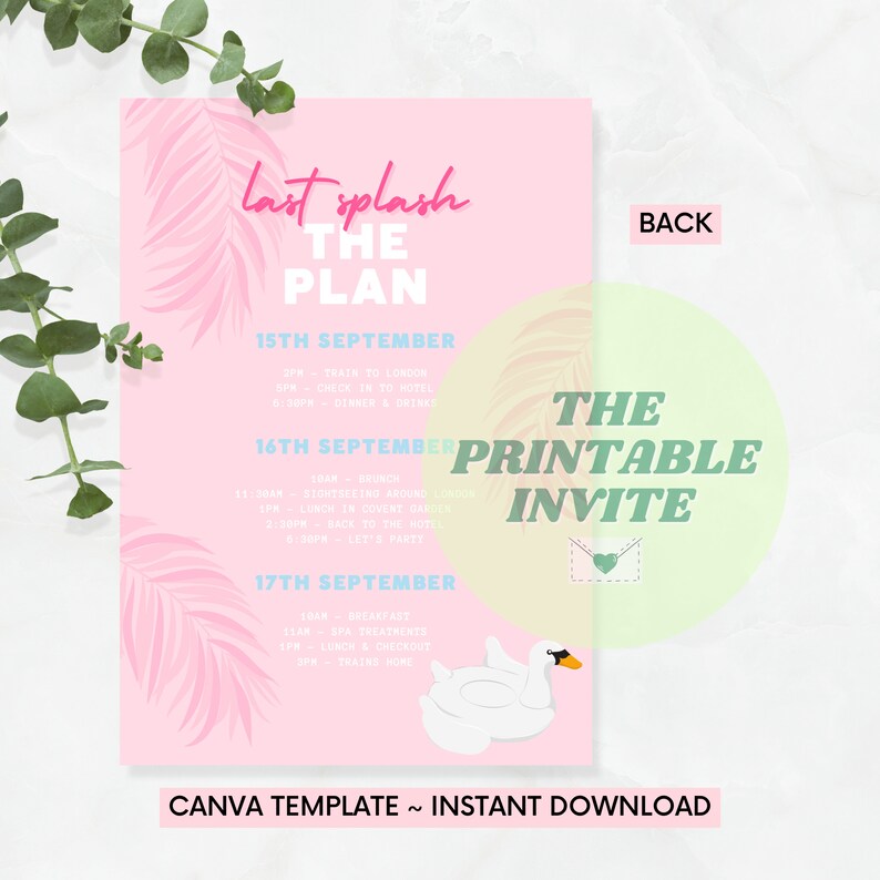 Editable Hen Bachelorette Party Invite Last Splash Canva - Etsy