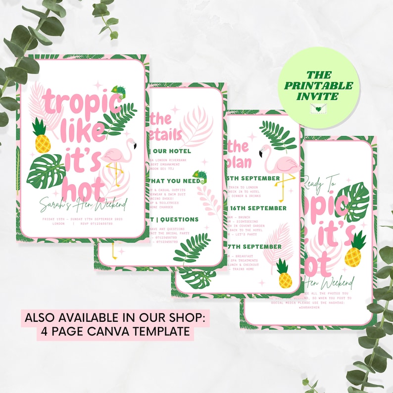 Tropical Bachelorette Party Invitation: Flamingo Hen Party Itinerary ...