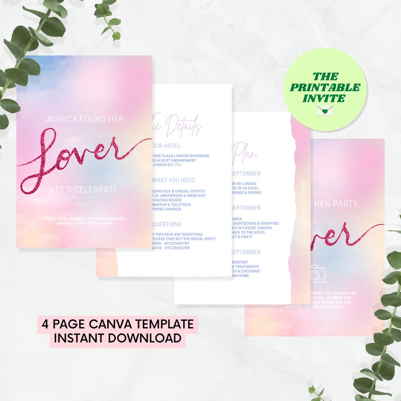 Taylor Swift Bachelorette Invitation: Lover Theme, Editable Canva ...