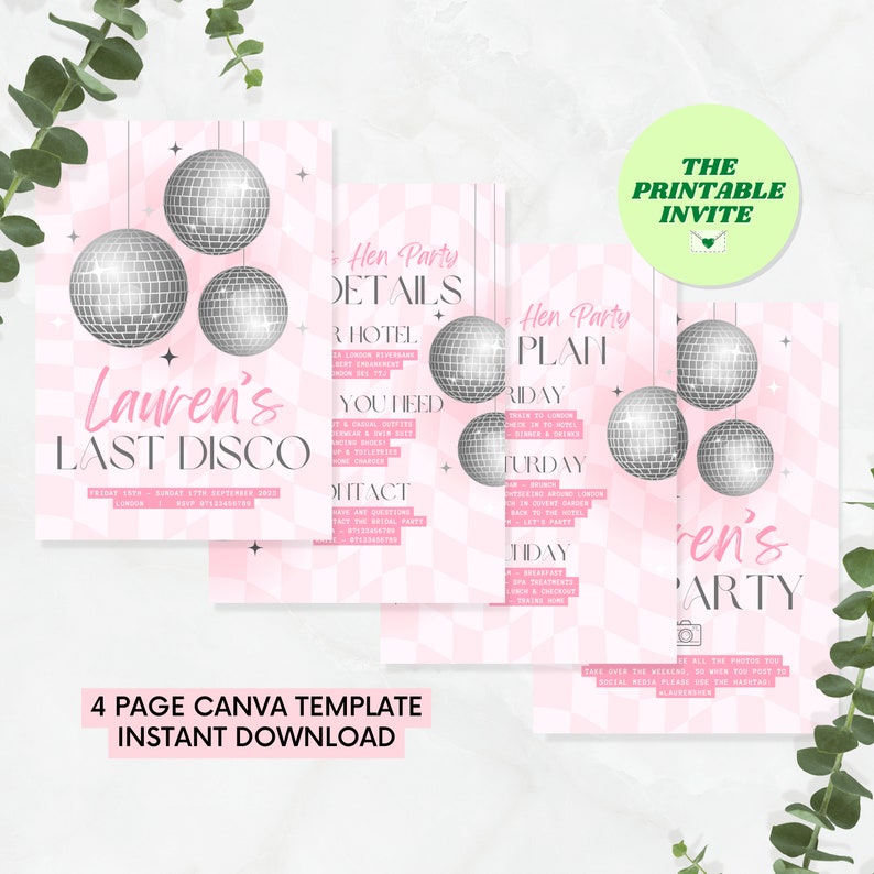 Last Disco Bachelorette Party Invitation: Pink Disco Ball, Editable ...