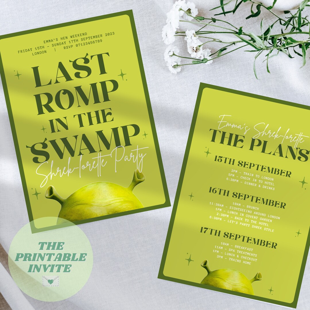 Shrek Last Romp in the Swamp Bachelorette Hen Party Invitation ...