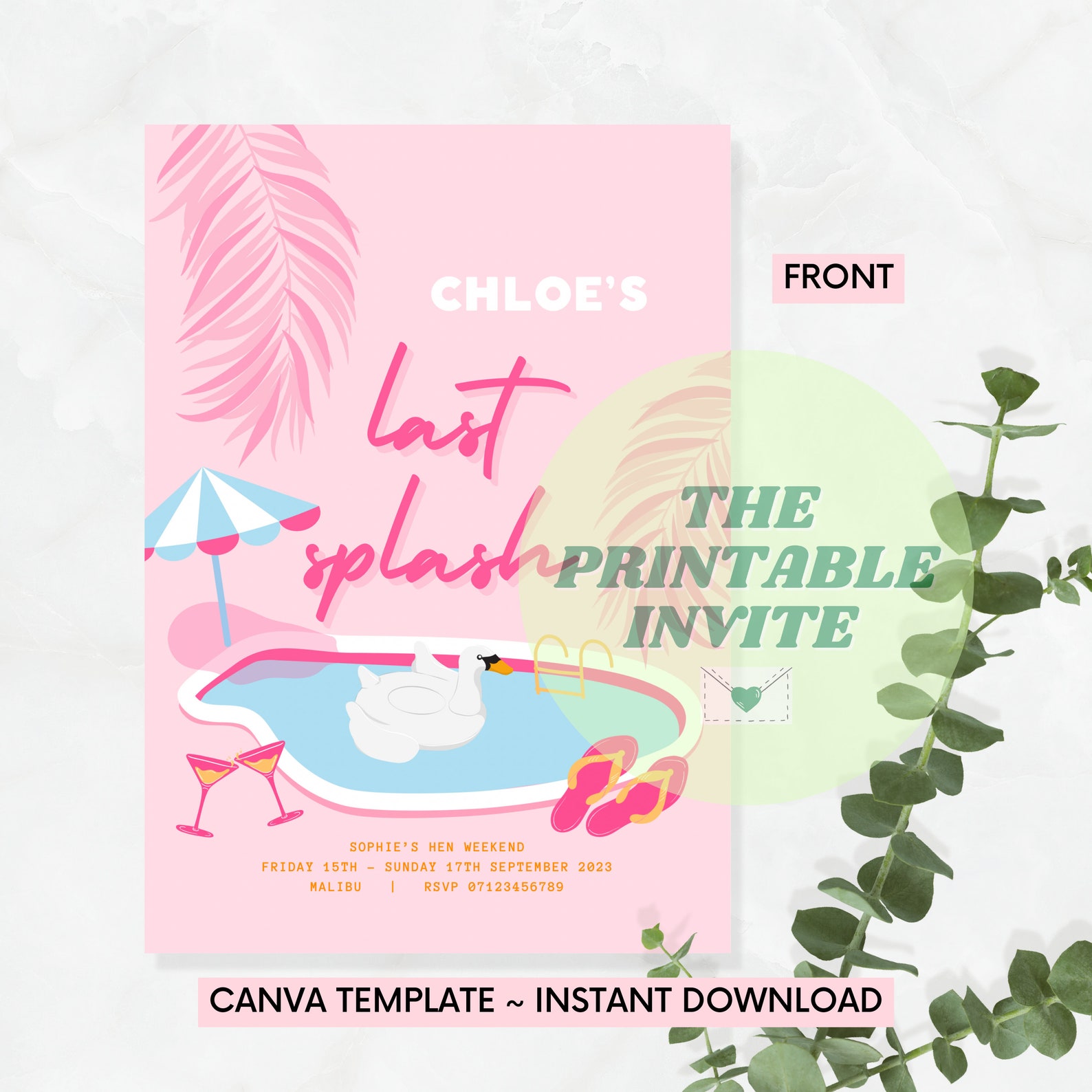 Editable Hen Bachelorette Party Invite Last Splash Canva - Etsy