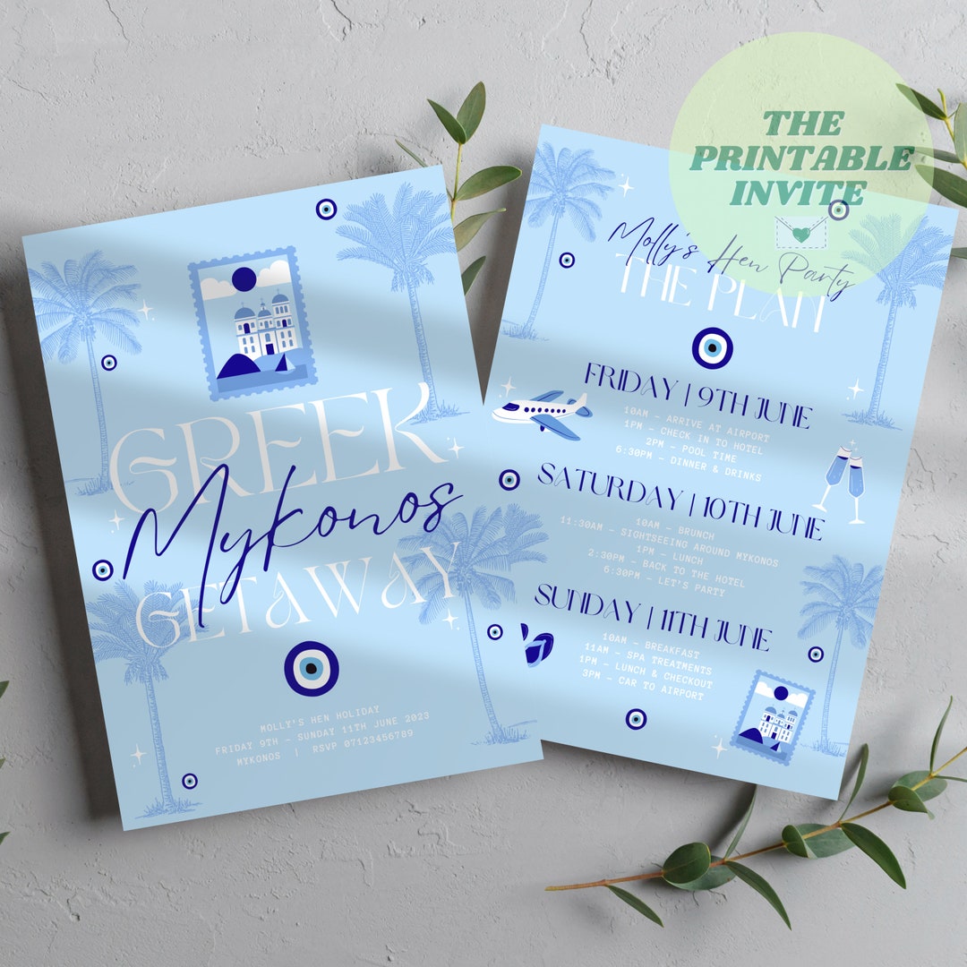 Editable Hen Bachelorette Party Invite | Greek Getaway Canva Template ...