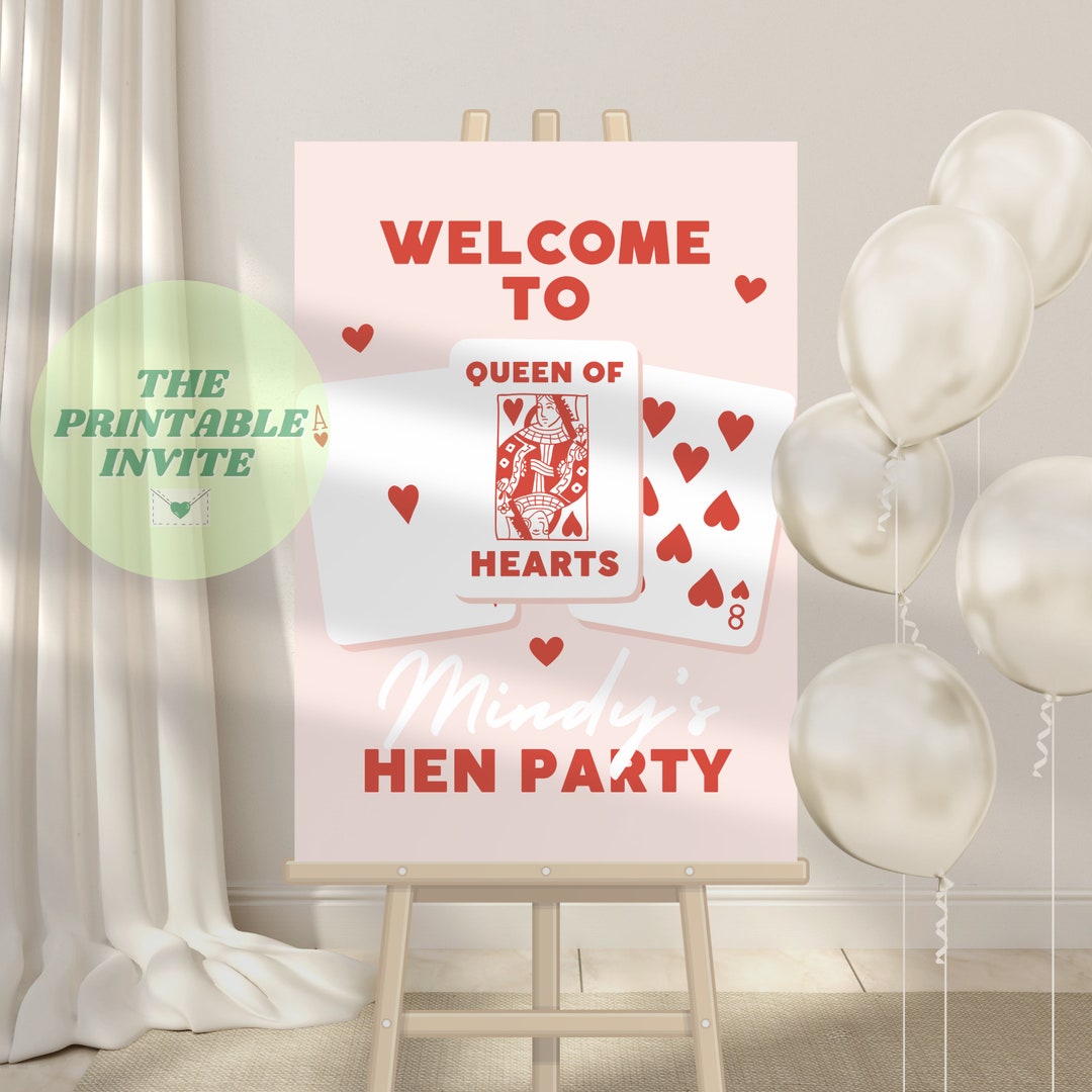 Editable Hen Bachelorette Party Welcome Board | Queen of Hearts Canva ...