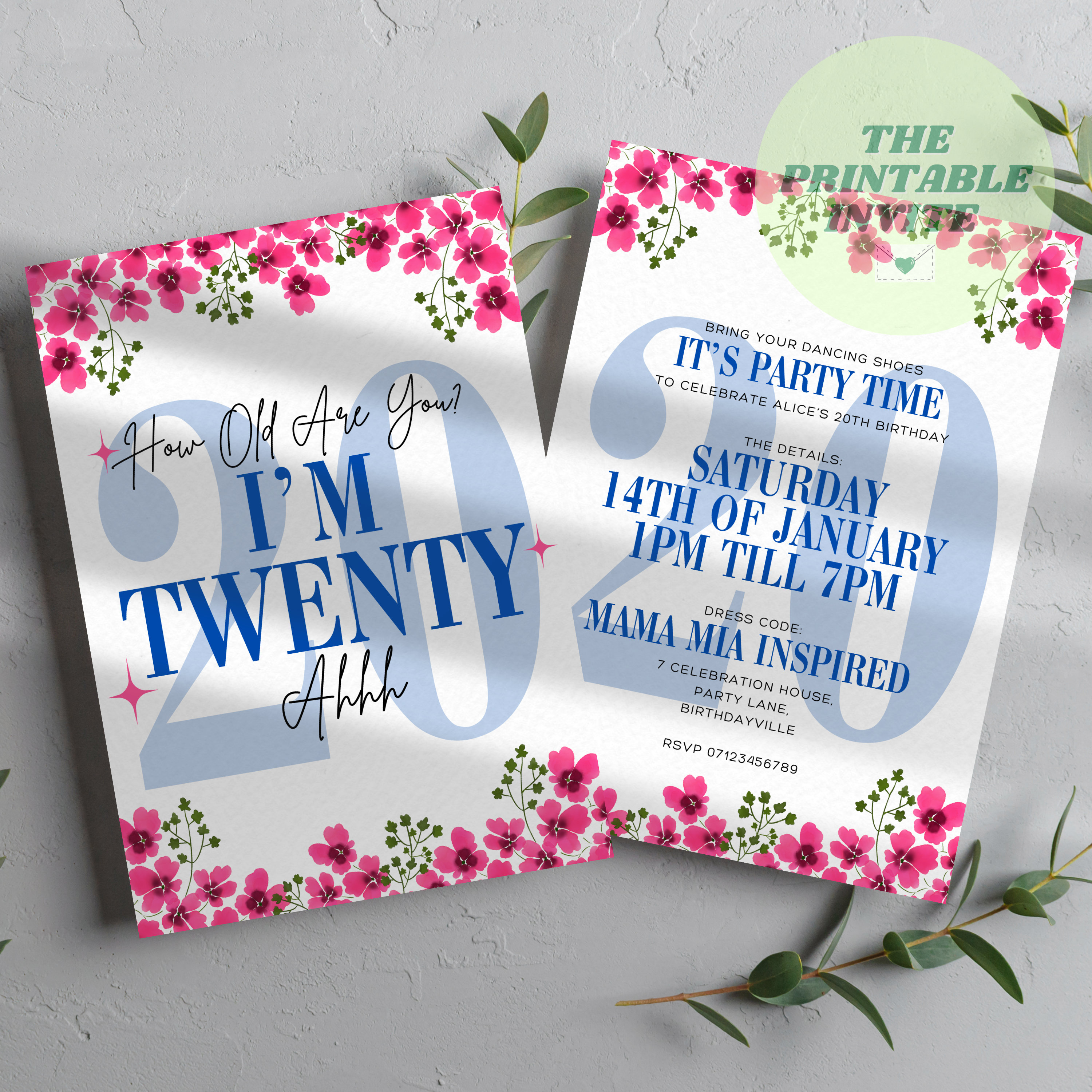 Mamma Mia Im Twenty 20 20th Birthday Party Invitation - Etsy