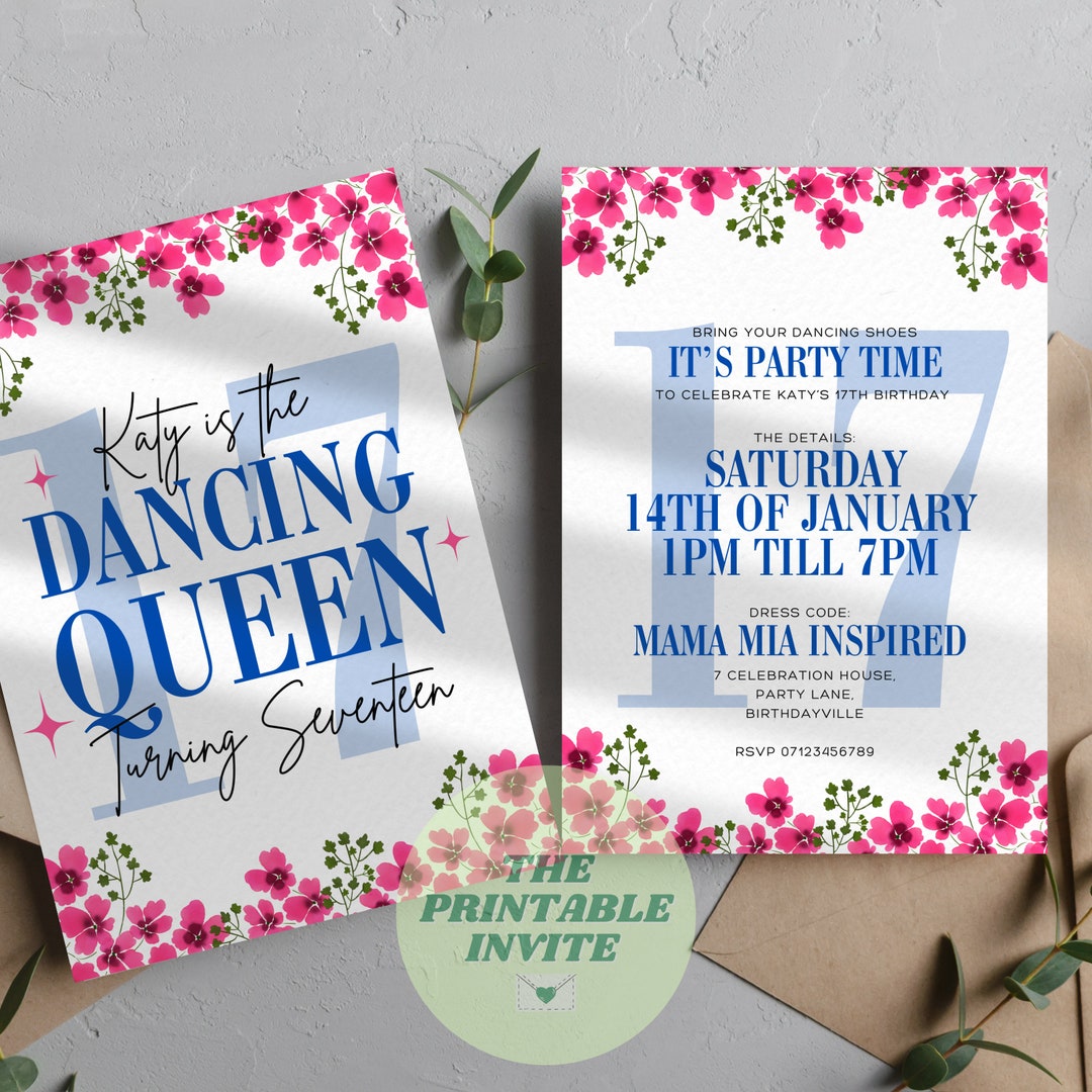 Dancing Queen 17th Birthday Invitation: Mamma Mia Theme (canva Template ...