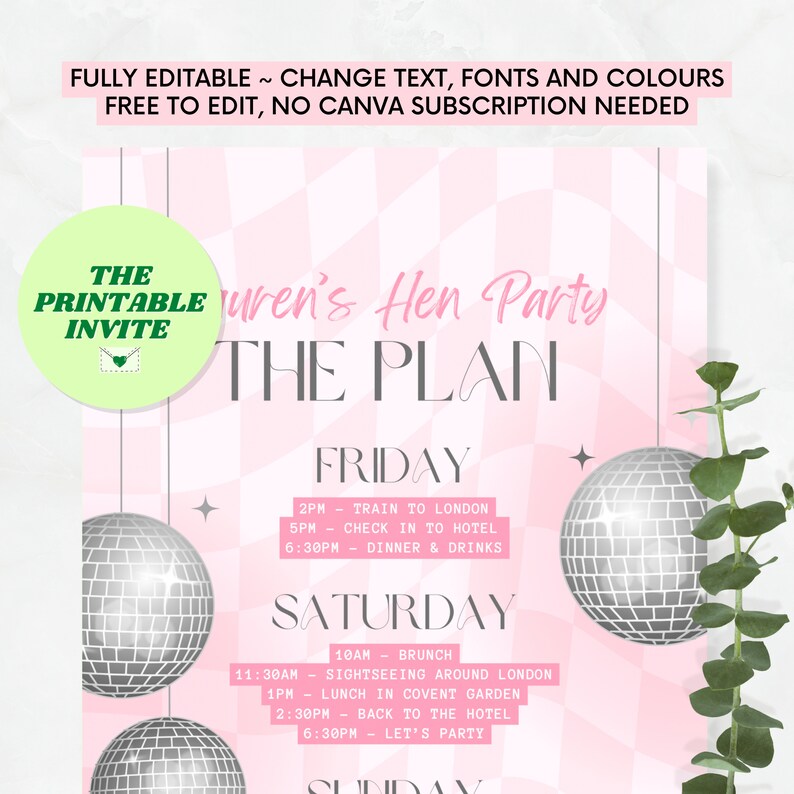 Last Disco Bachelorette Party Invitation: Pink Disco Ball, Editable ...