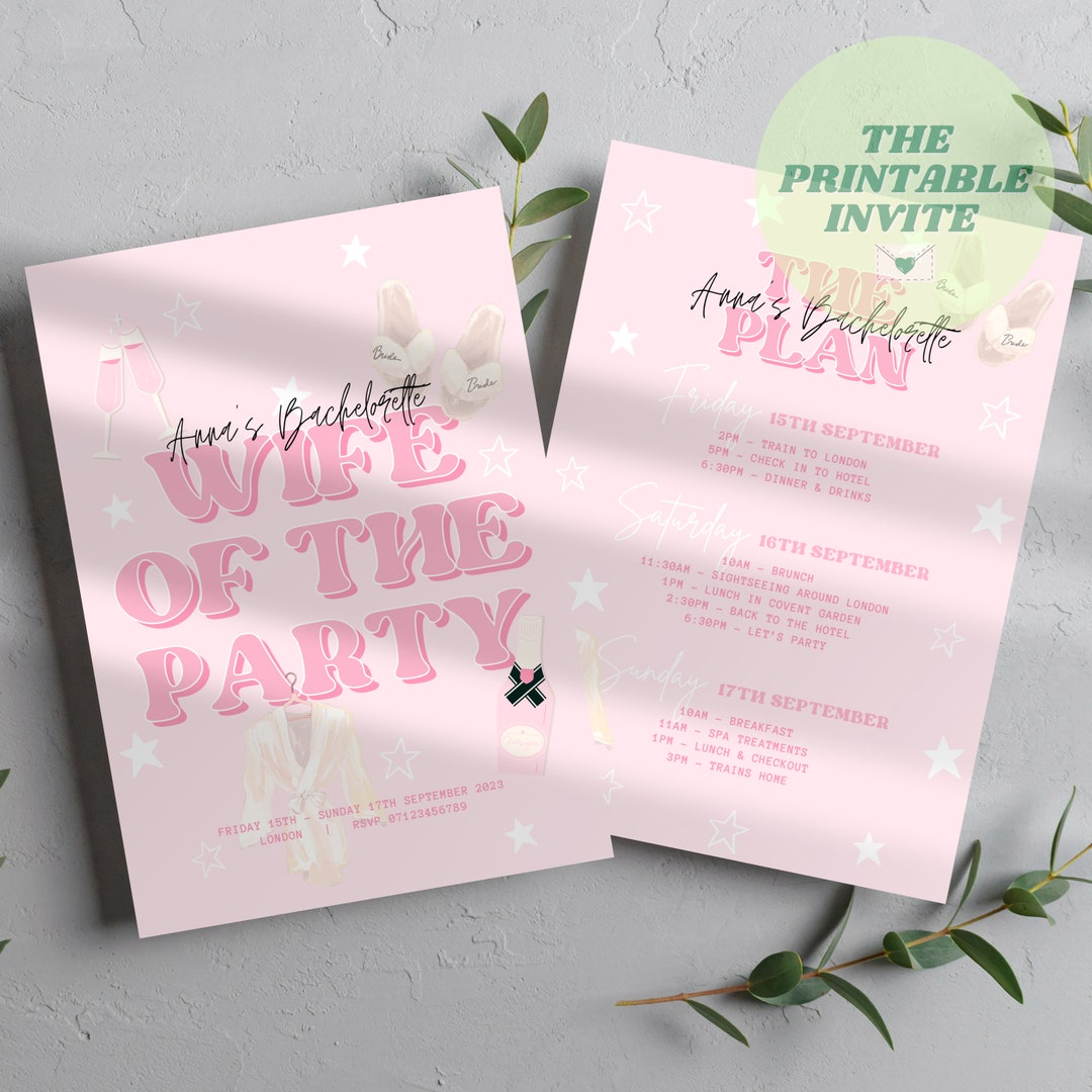 Wife of the Party Bachelorette Invitation & Itinerary: Editable Canva ...