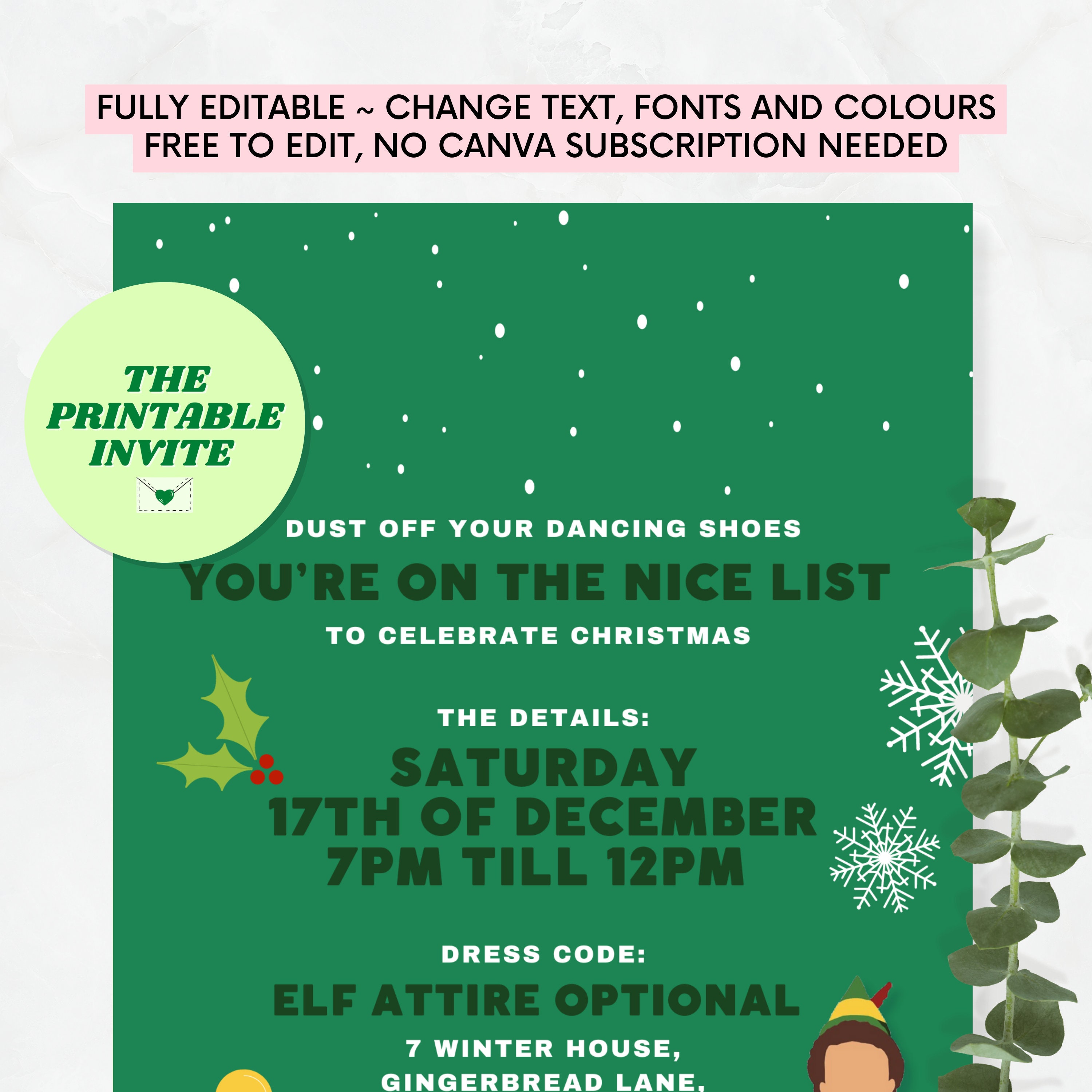 Elf Santa’s Coming | Christmas Party Invitation | Canva Template ...