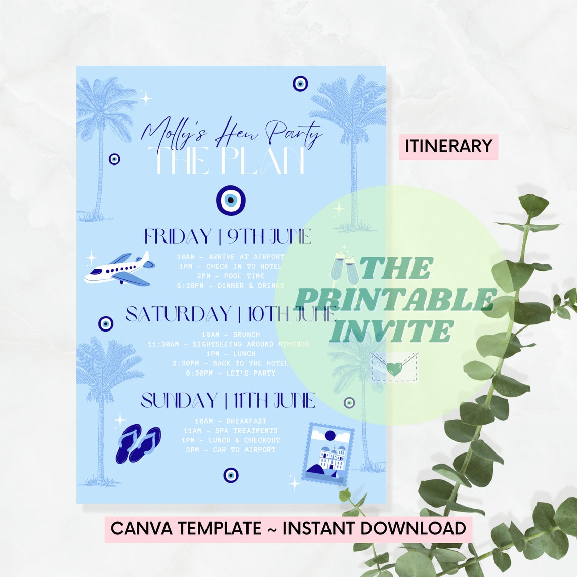 Editable Hen Bachelorette Party Invite Greek Getaway Canva - Etsy