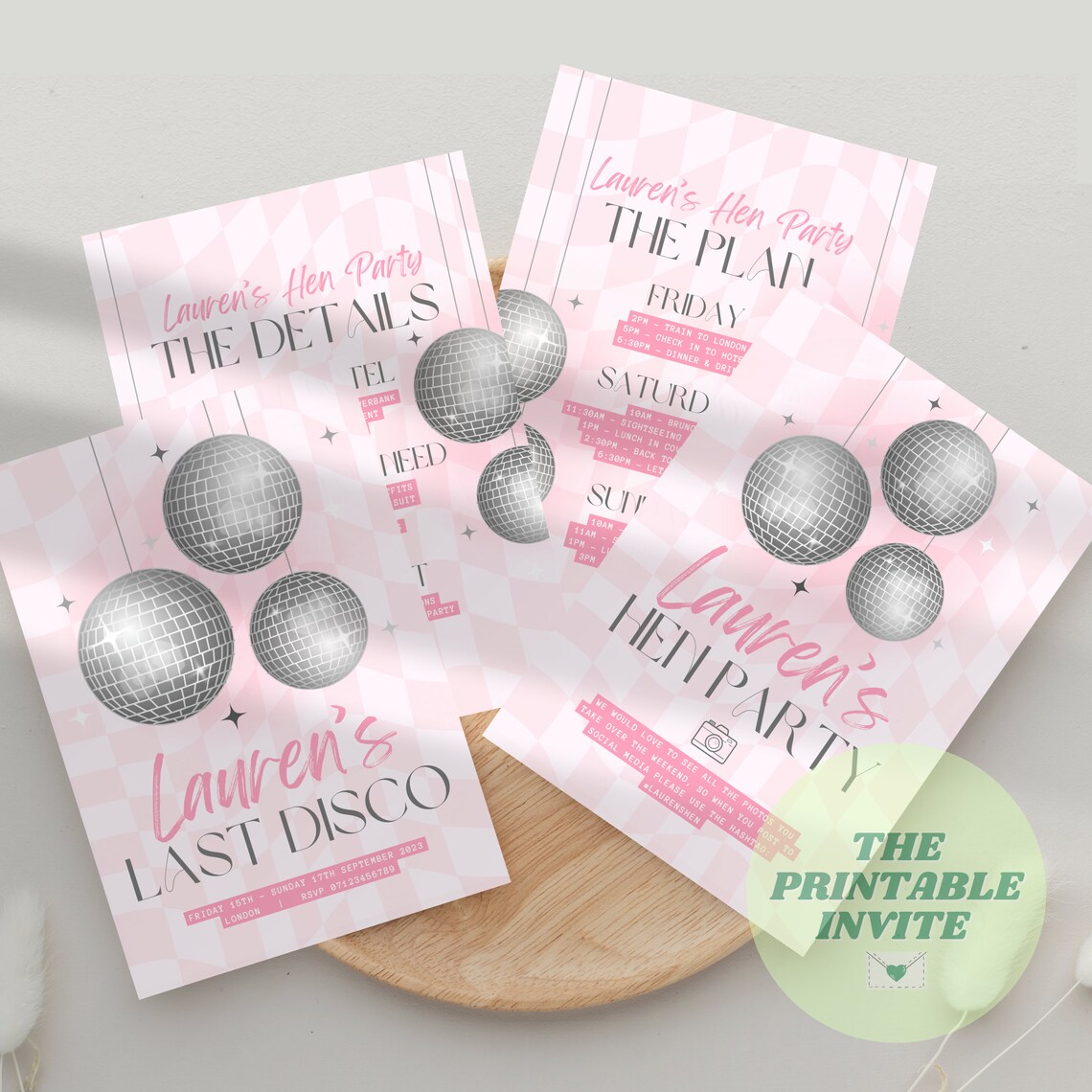 Last Disco Bachelorette Party Invitation: Pink Disco Ball, Editable ...
