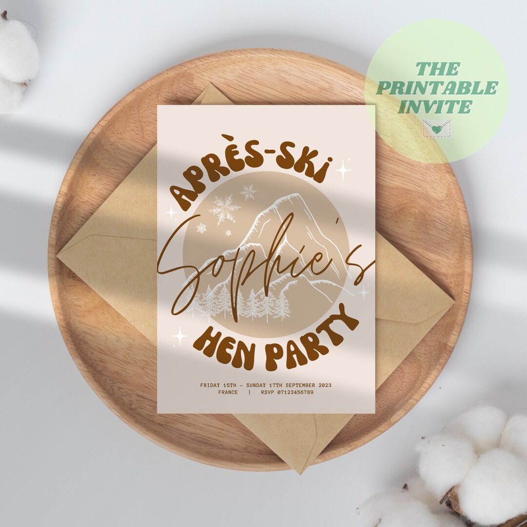 Apres Ski | Skiing Hen Bachelorette Party Invitation Itinerary | Canva Template 4 Pack | Fully ...