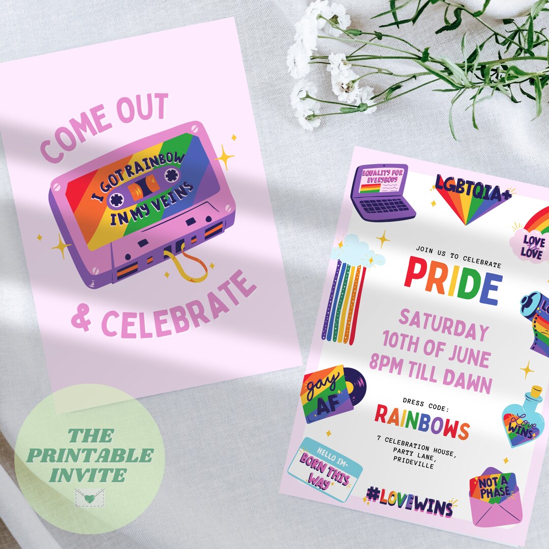 Rainbow Pride Party Invitation: Editable LGBT Event Template (digital ...