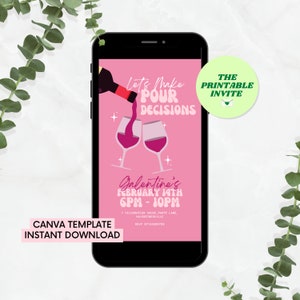 Galentines Pour Decisions Valentines Party Digital Invitation Canva ...
