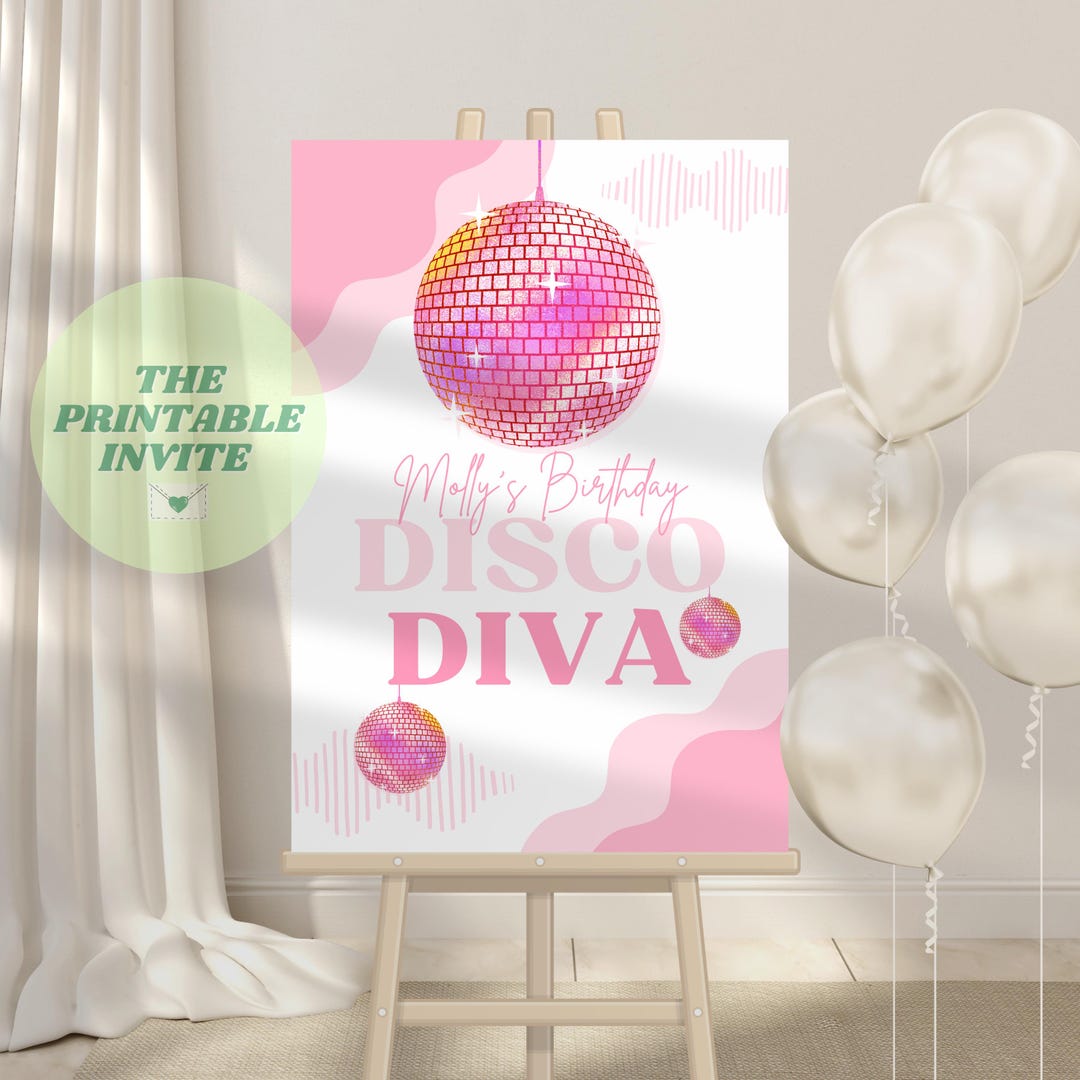 Disco Diva | Editable Birthday Party Event Welcome Board | Pink 70s ...
