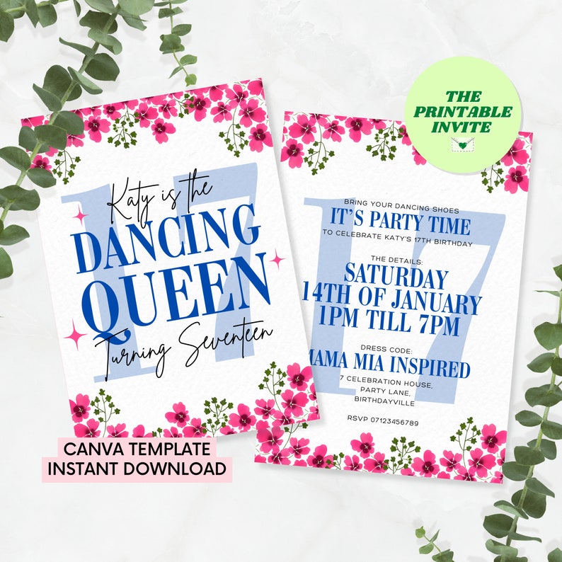 Dancing Queen 17 Mamma Mia 17th Birthday Party Invitation - Etsy UK