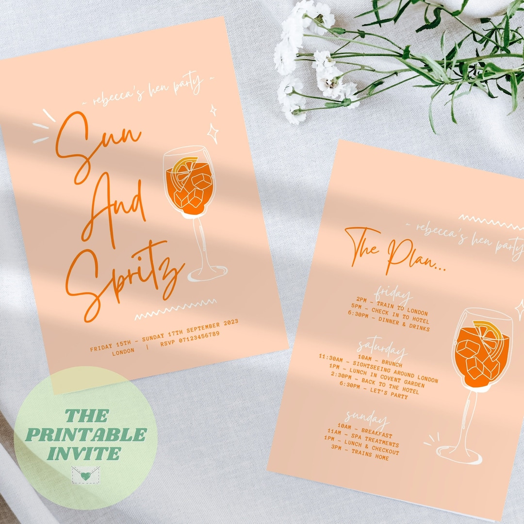 Editable Hen Bachelorette Party Invite | Sun & Spritz Canva Template ...