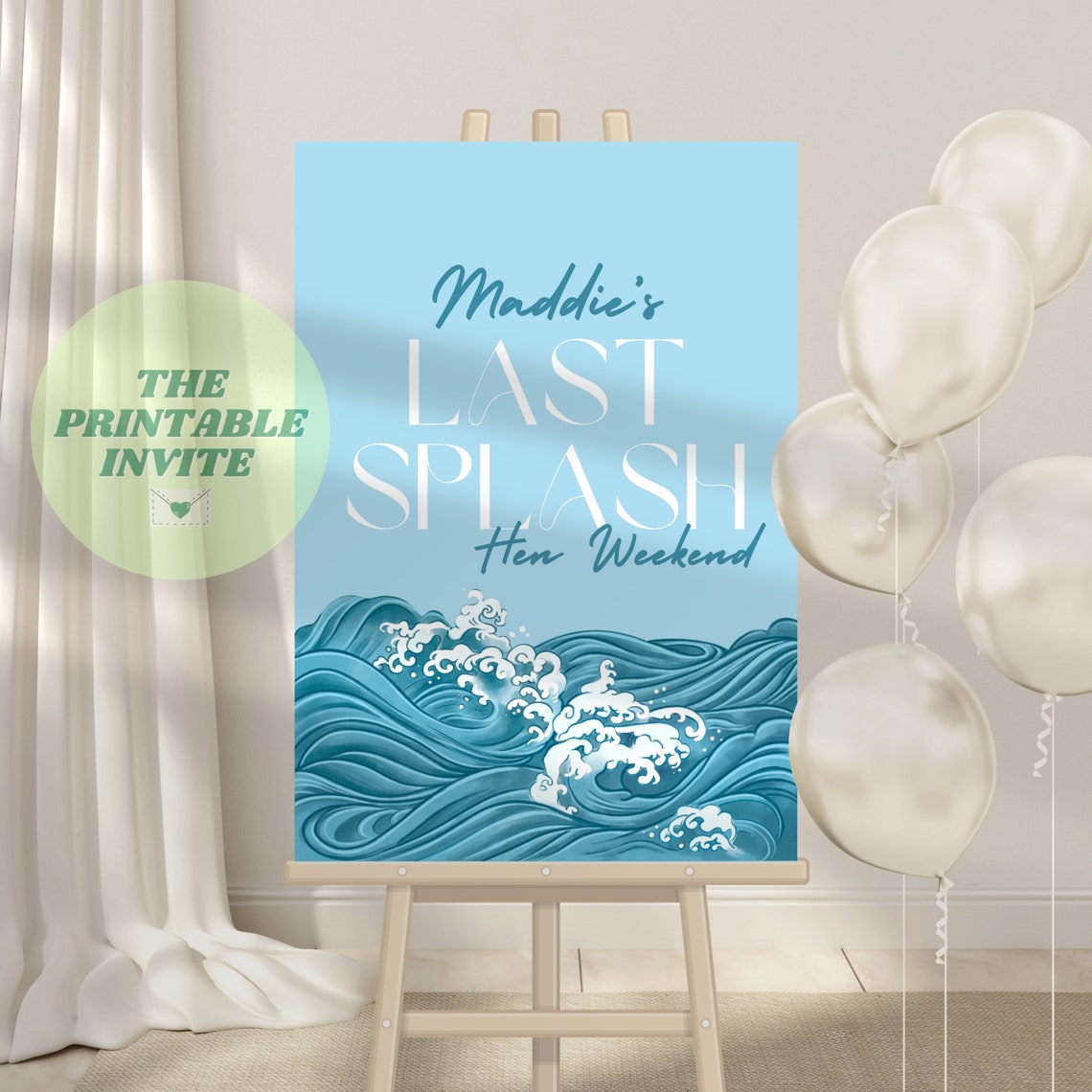 Last Splash Bachelorette Welcome Sign: Blue Pool Party Decor (canva ...