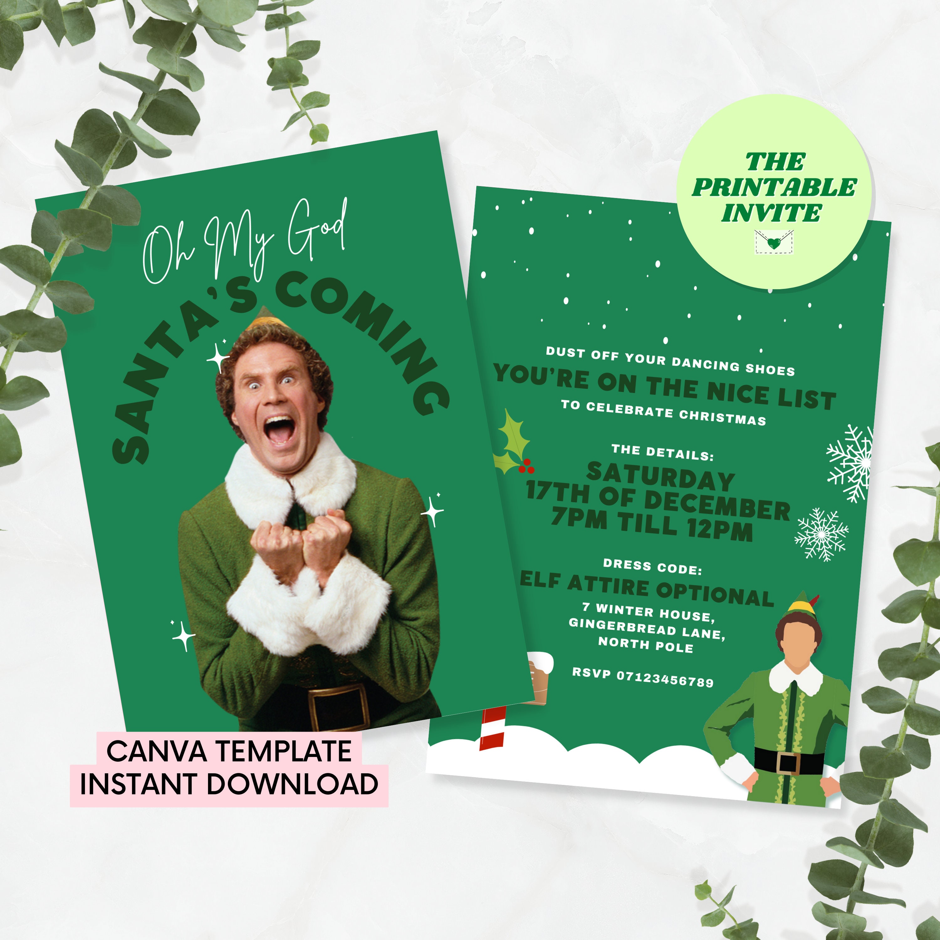 Elf Santa’s Coming | Christmas Party Invitation | Canva Template ...