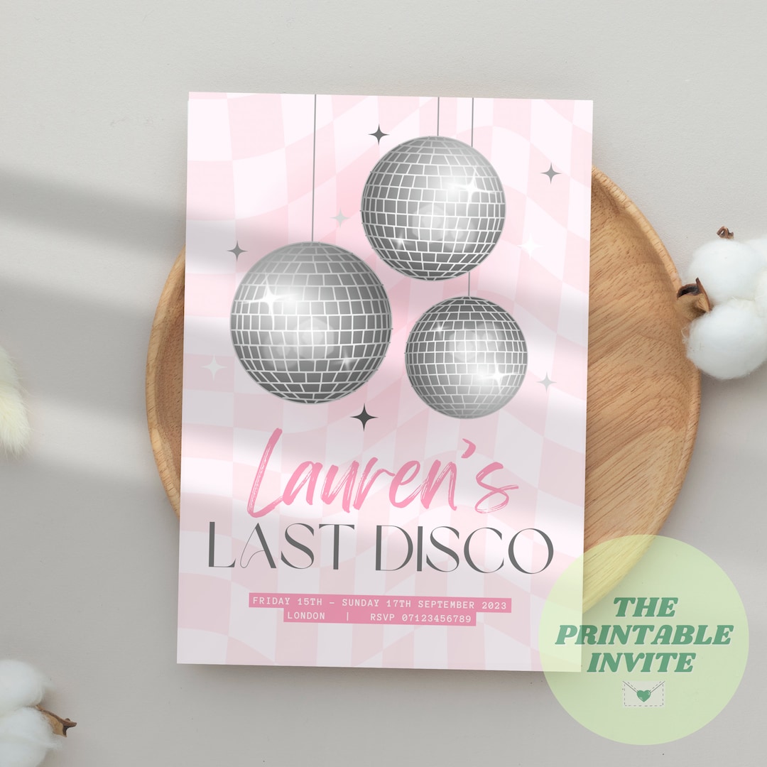 Last Disco Bachelorette Party Invitation: Pink Disco Ball, Editable ...