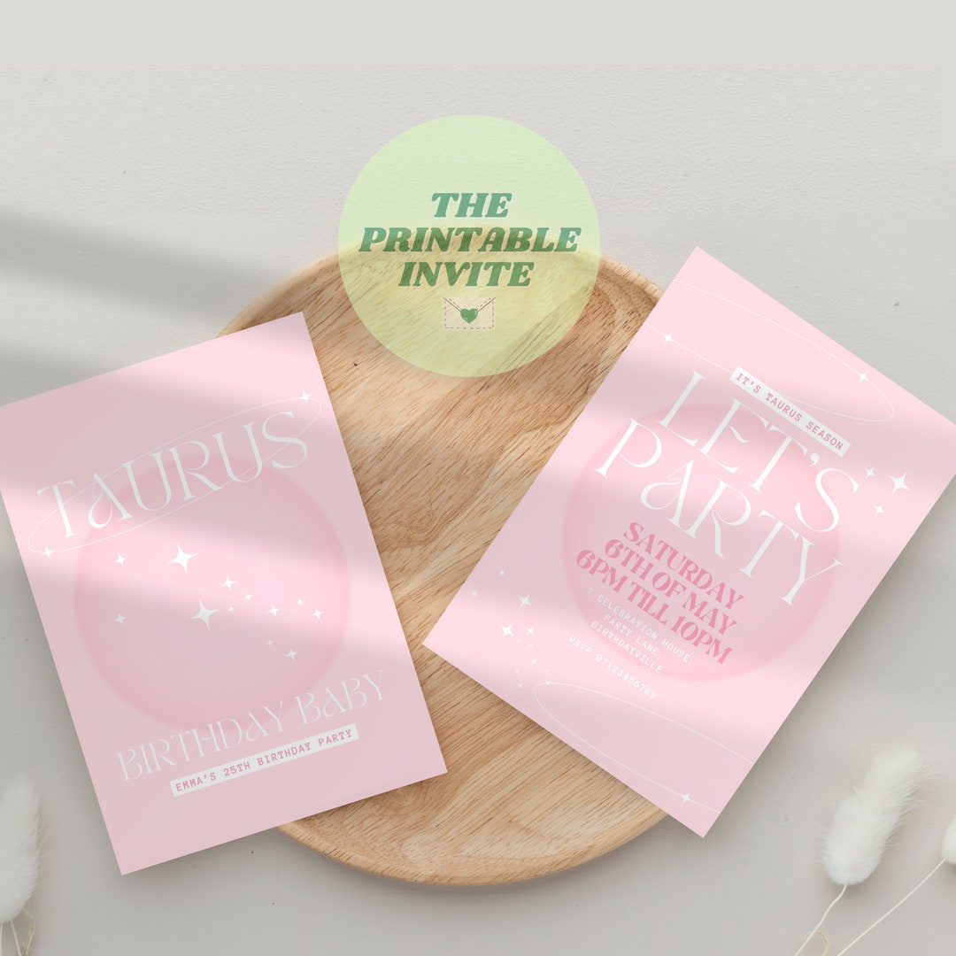Taurus Birthday Party Invitation: Pink Zodiac Theme (canva Template) - Etsy