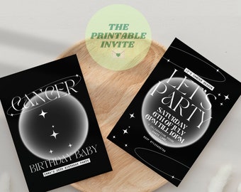 Cancer Season Birthday Invitation, Zodiac Horoscope Editable, Birthday ...