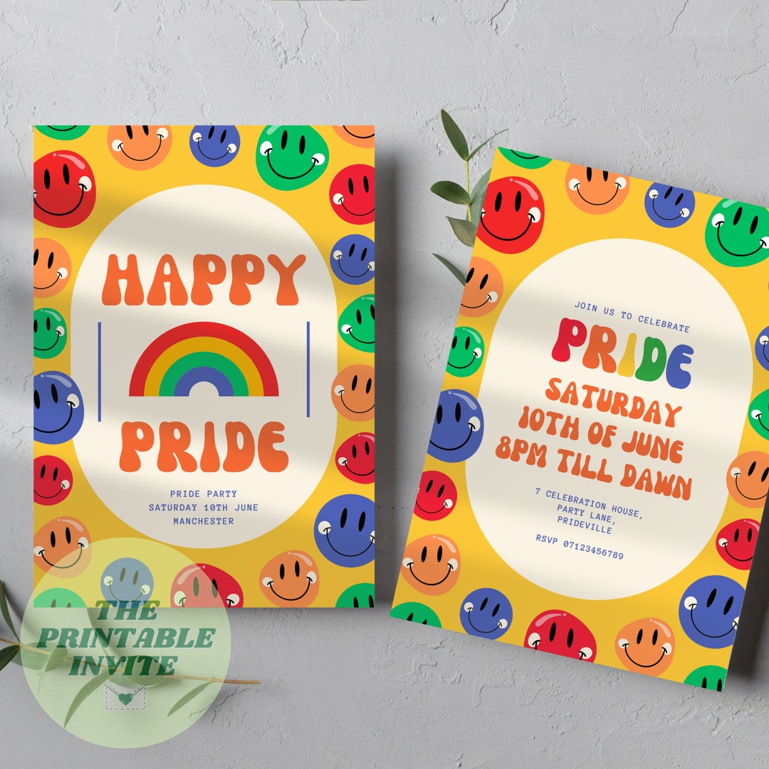 Editable Pride Party Invite | Happy Pride Rainbow Canva Template ...
