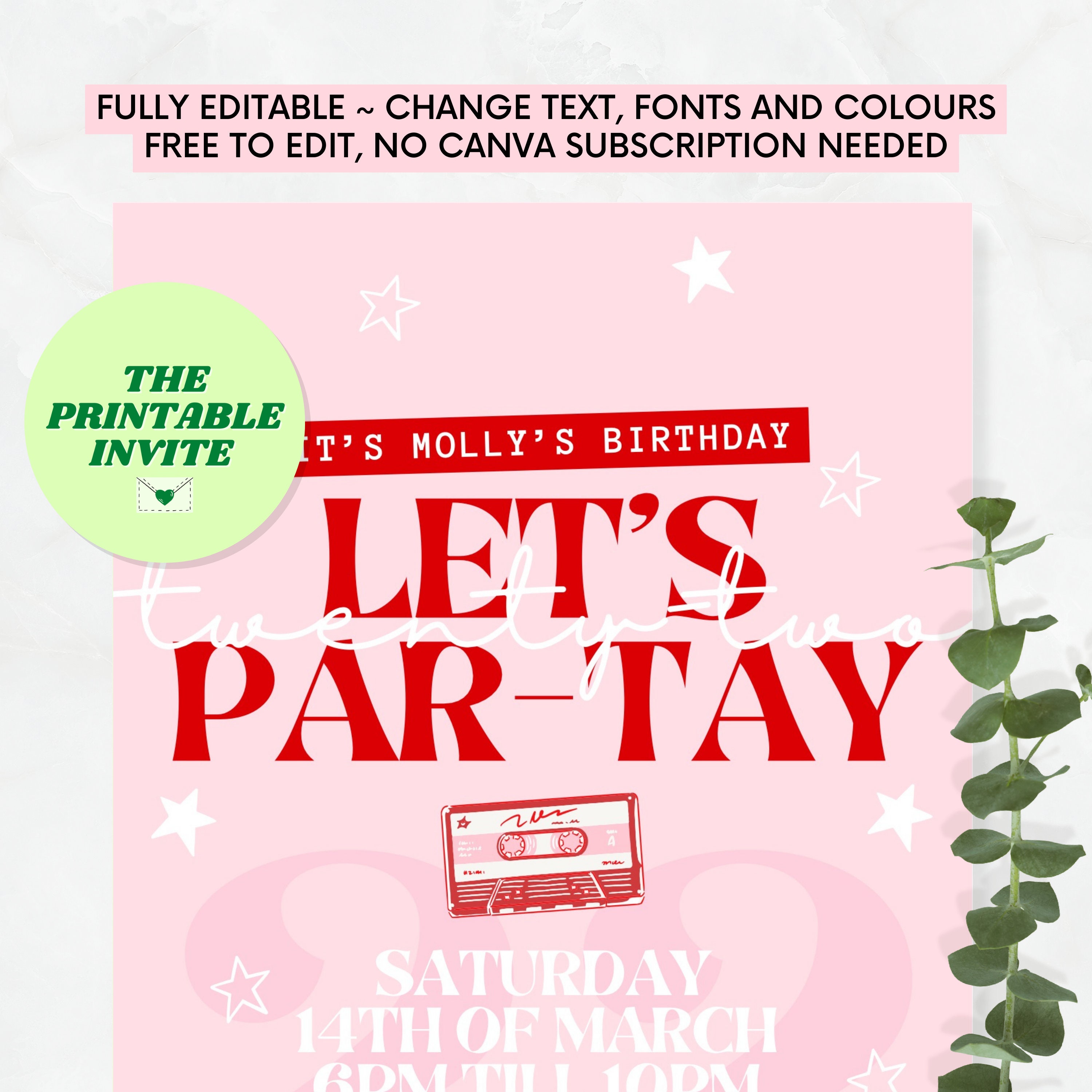 Twenty Two Taylor Swift 22nd Birthday Party Invitation - Etsy