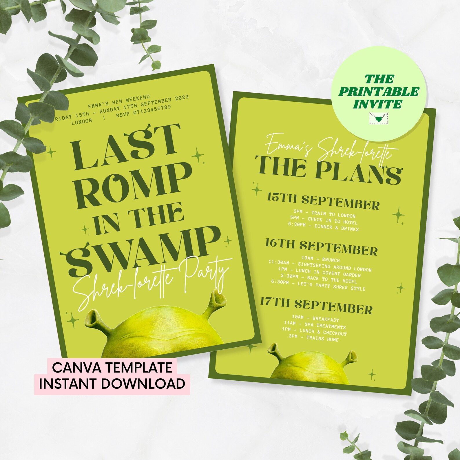 Shrek Last Romp in the Swamp Bachelorette Hen Party Invitation ...