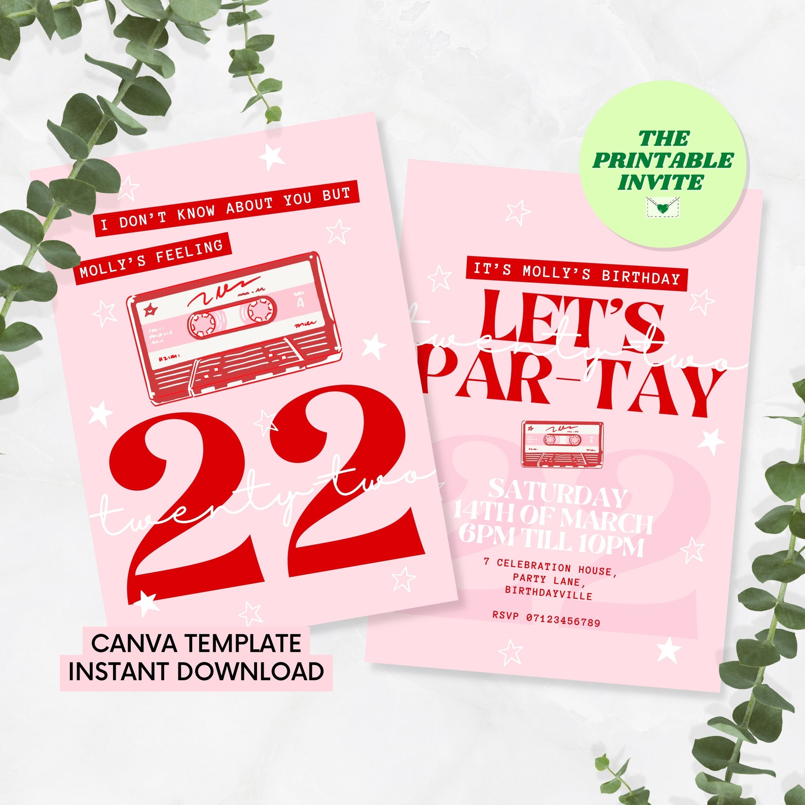 Twenty Two Taylor Swift 22nd Birthday Party Invitation - Etsy