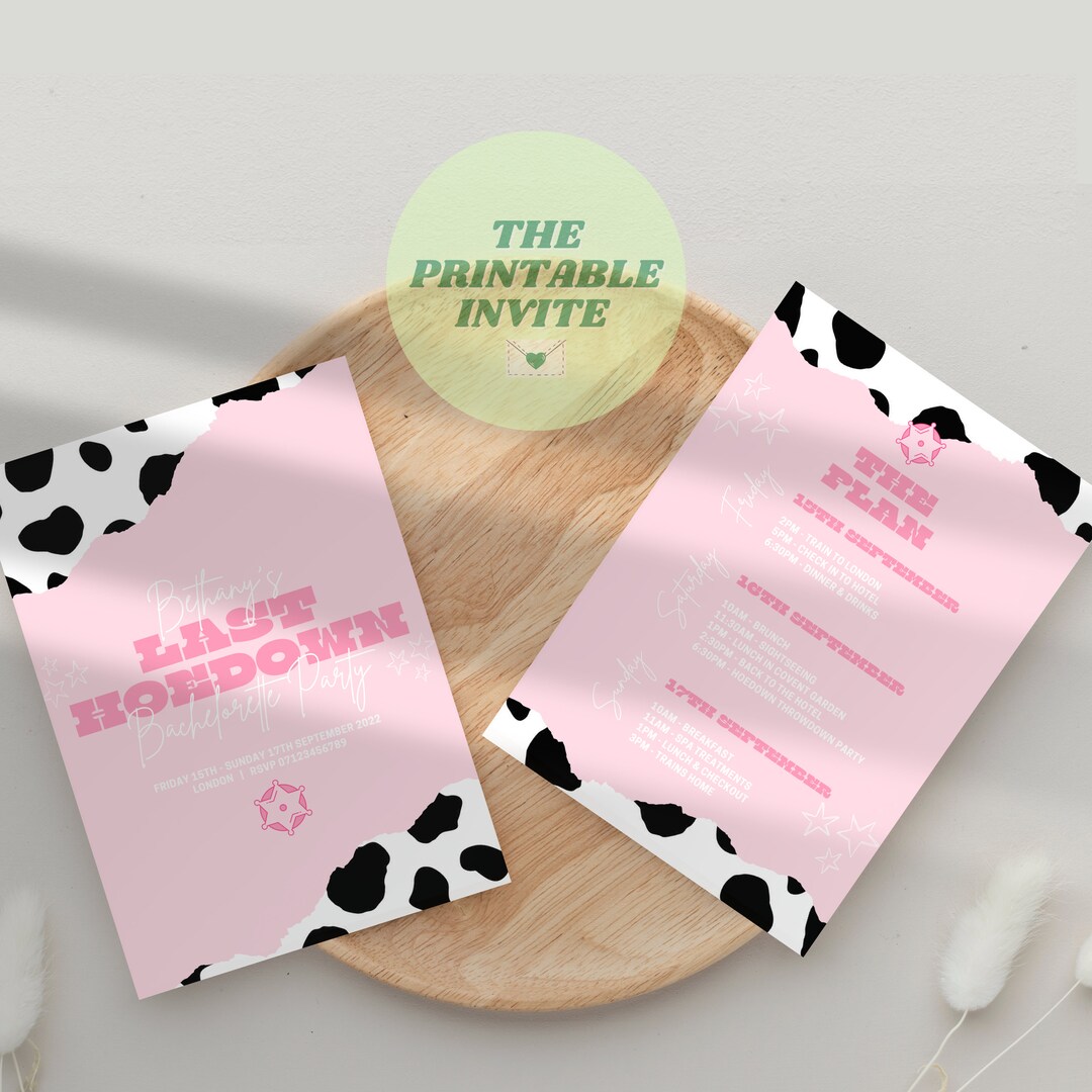 Last Hoedown Pink Cowgirl | Hen Bachelorette Party Invitation Itinerary ...