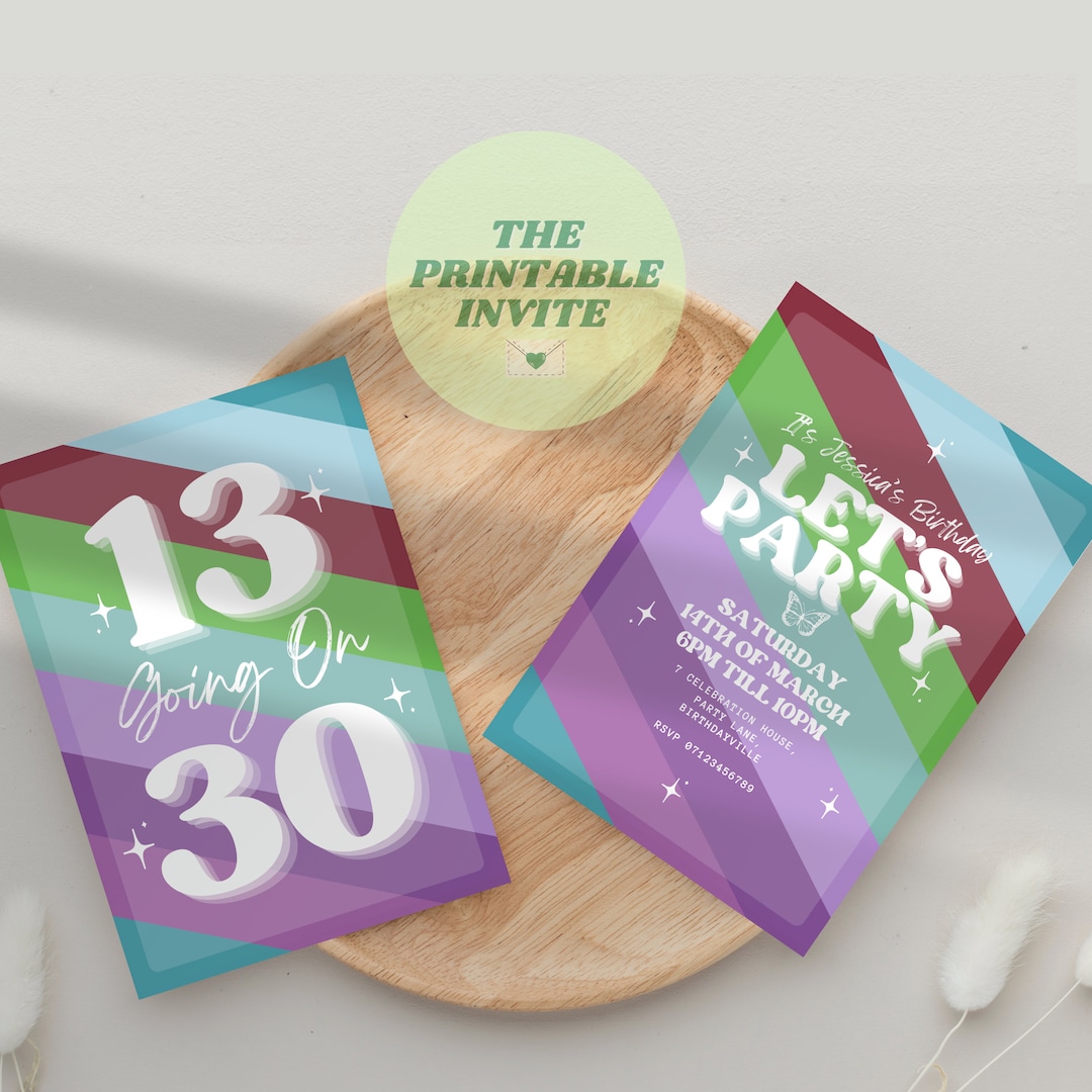 13 Going on 30 Birthday Party Invitation Canva Template - Etsy