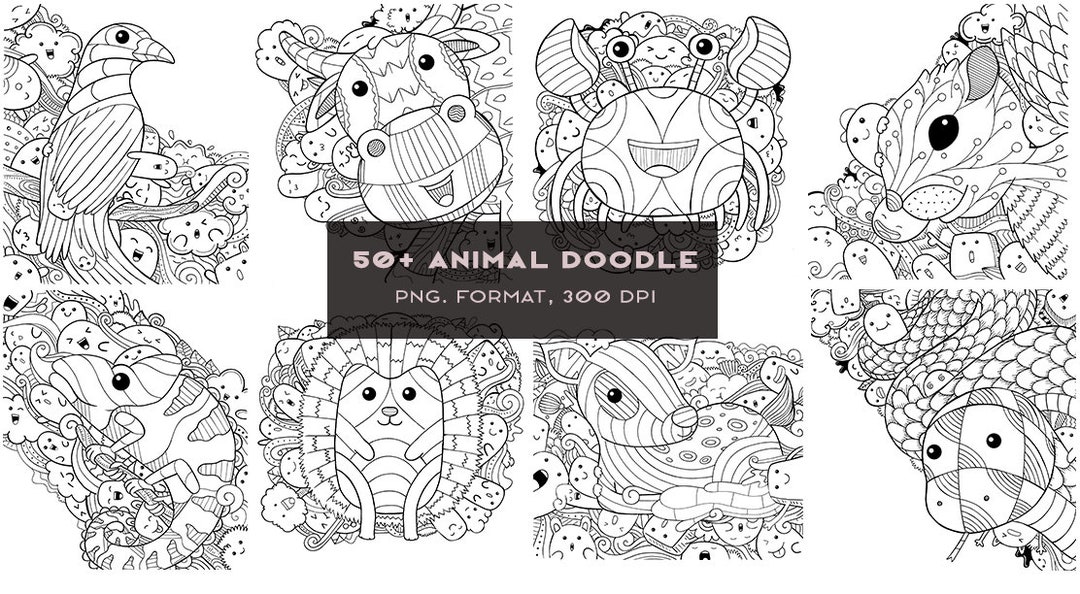 50+ Cute Animal Doodles Clipart, Png Graphics Instant Download for ...
