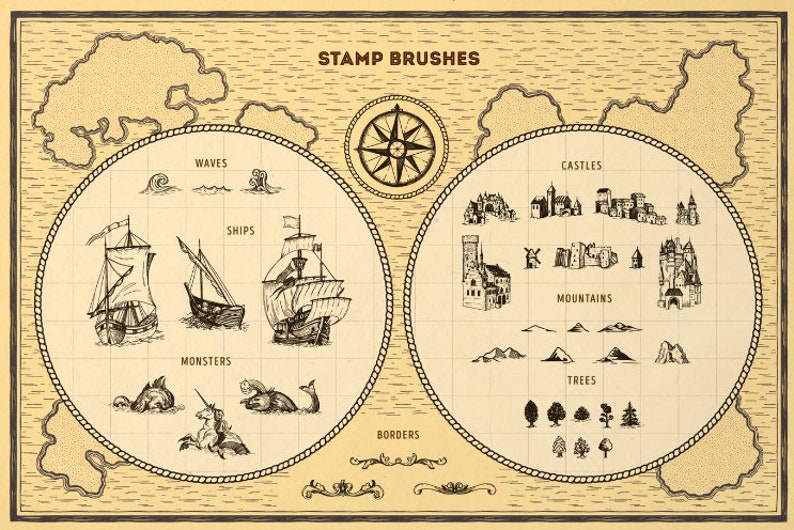 Vintage Map Creator Procreate Brushes, Borders, and Patterns - Etsy