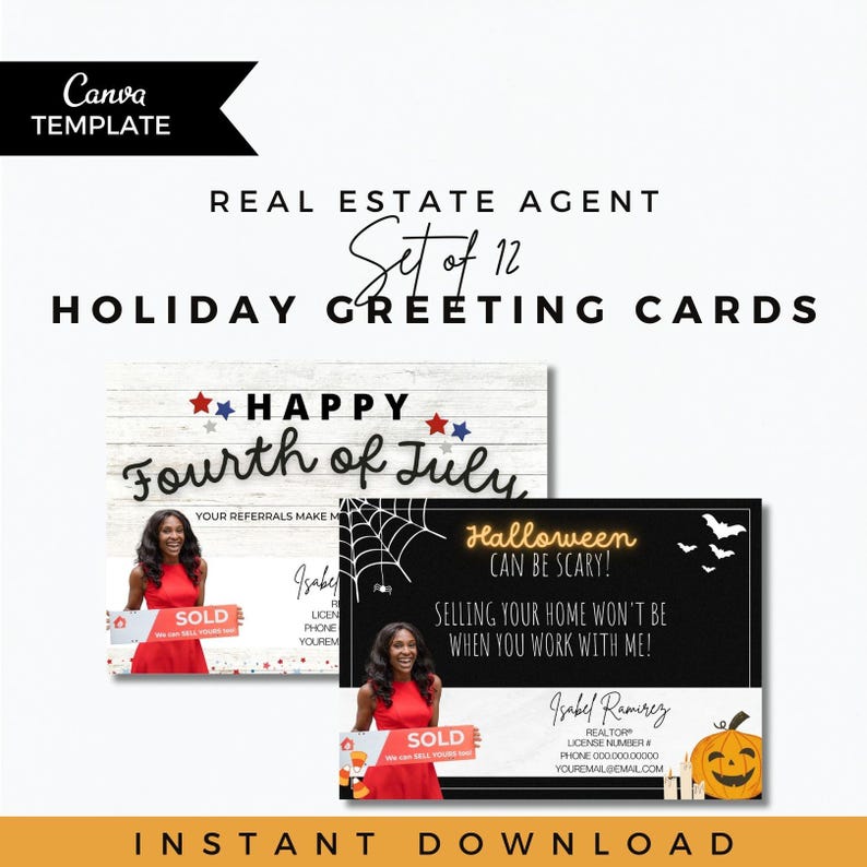 Set of 12 Realtor Holiday Cards | Real Estate Marketing | Canva ...