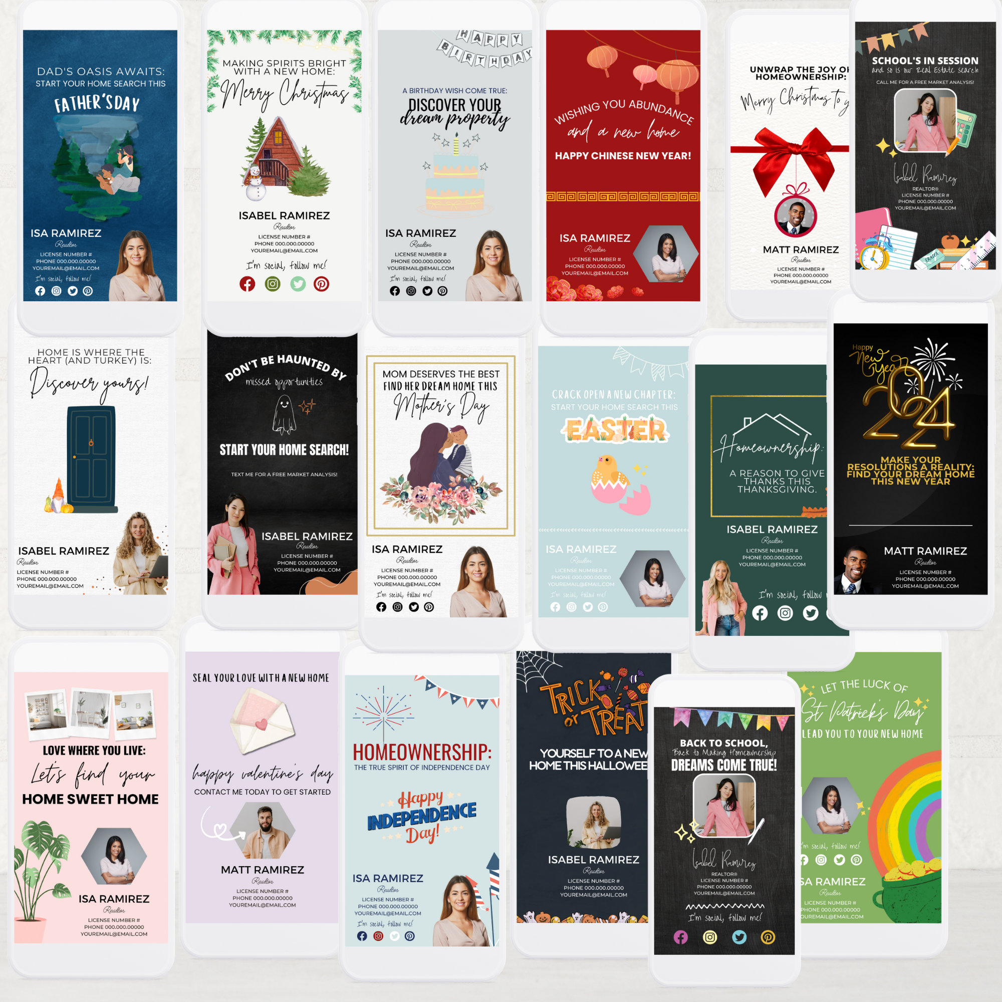 Set of 21 Textable Real Estate Cards | Realtor Holiday Cards | Digital ...