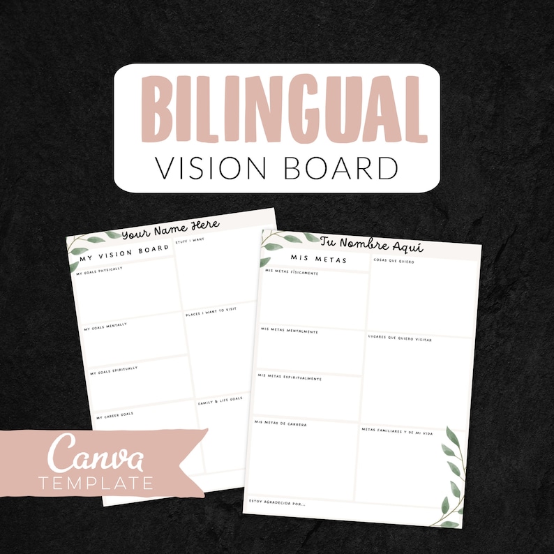 Spanish & English Vision Board | Printable Vision Board | Digital ...