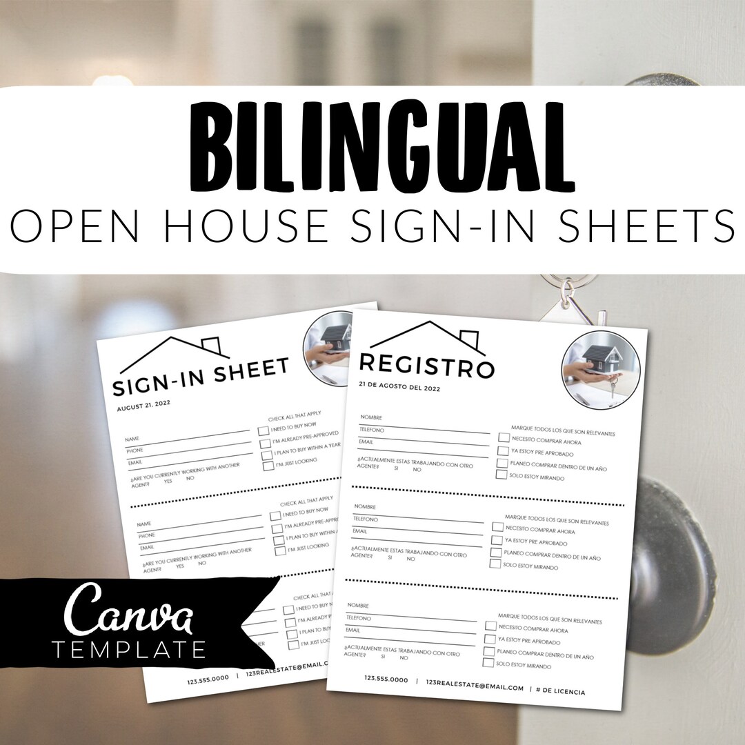 Bilingual Open House Sign-in Sheets, Bienes Raices, Registracion Para ...