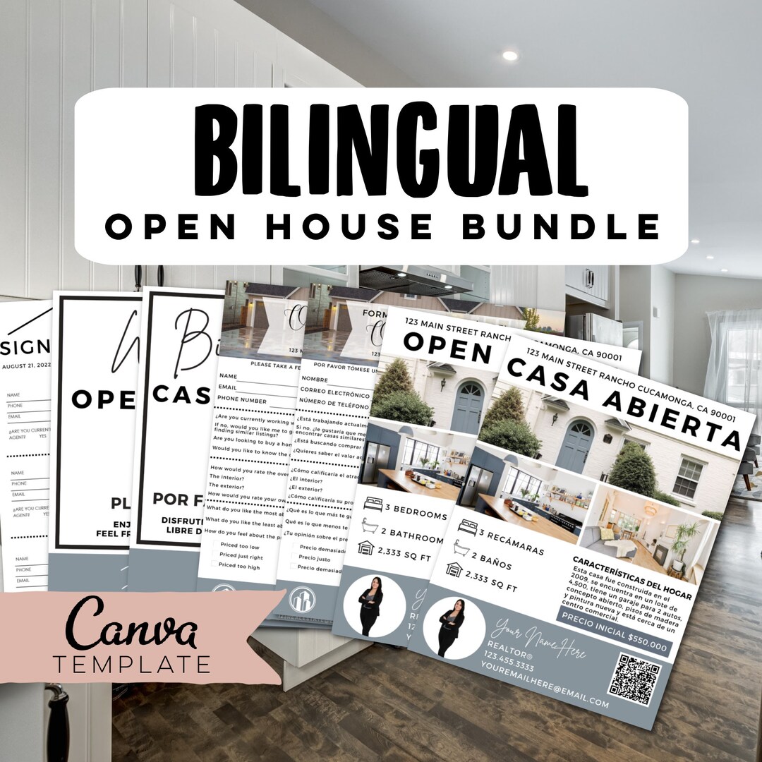 Bilingual Open House Bundle | Real Estate Open House Kit | Spanish ...