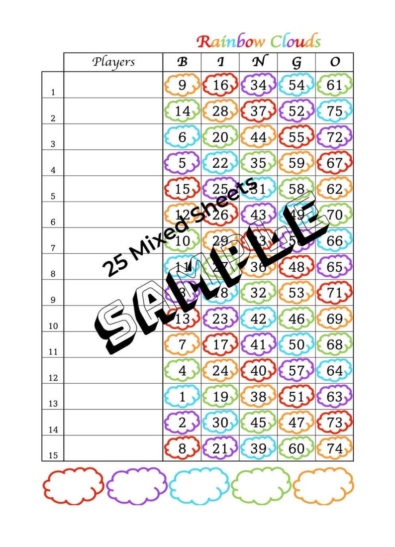 Rainbow Clouds (15 Line Bingo) - Etsy