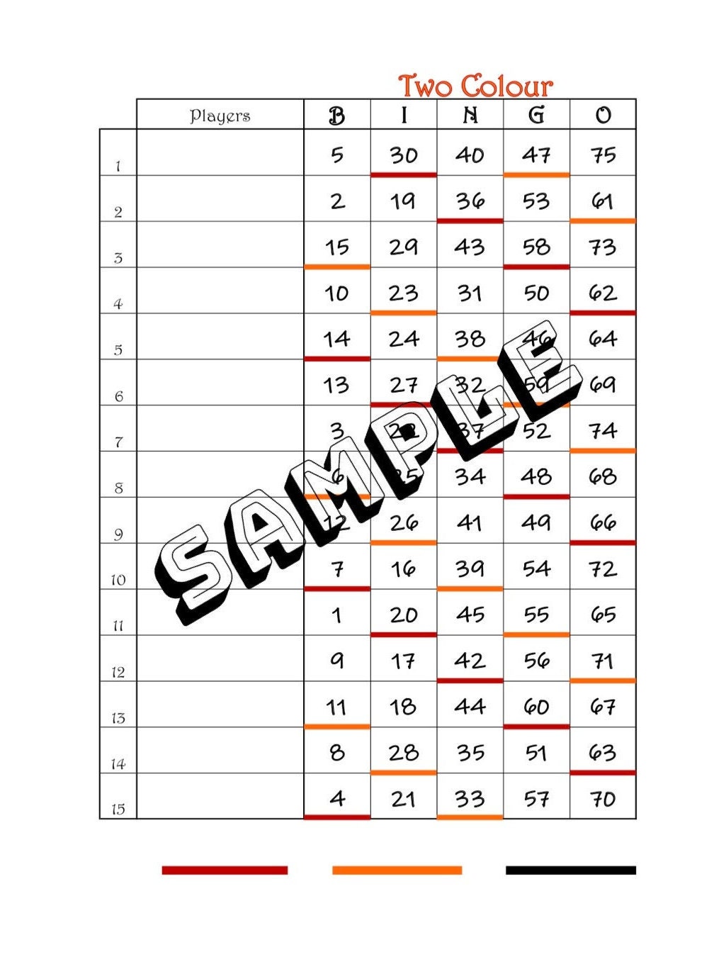 Two Colour Bingo (15 Lines Mixed) - Etsy Canada