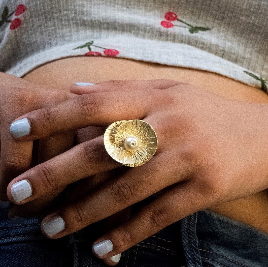 Pearl Ring, Statement Rings, Pearl Ring Gold, Adjustable Pearl Ring, Ring Women, Gift for Women ...