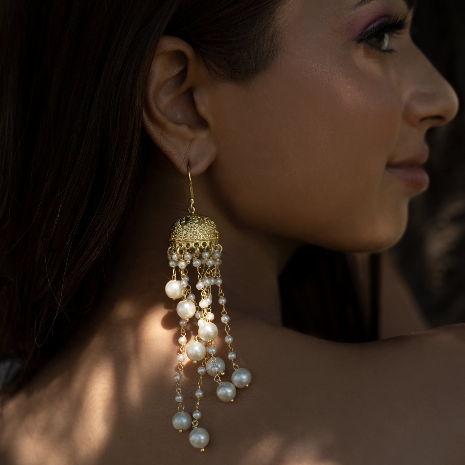 Pearl Jhumka Dangle and Drop ~ Indian Wedding Statement Earrings ~ Long ...